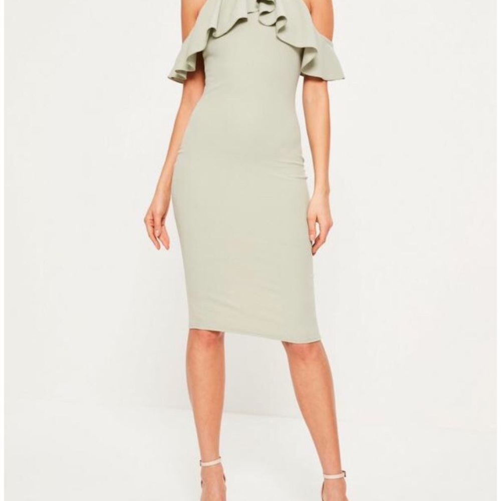 Missguided Green Frill Midi Dress - Gem